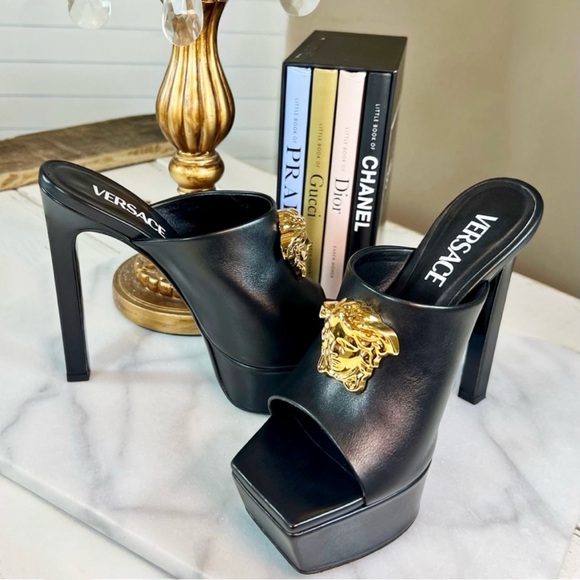 Versace | Shoes | Versace Black La Medusa Leather Platform Mules | Poshmark